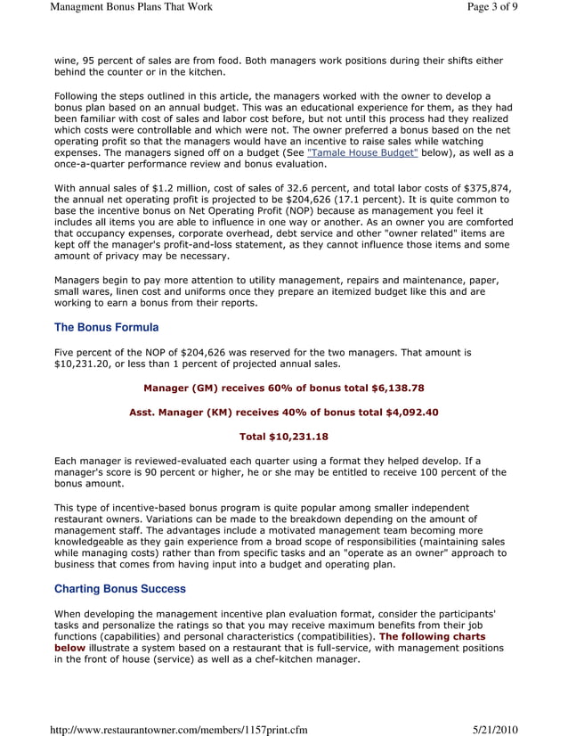 Management Bonus Plans | PDF | Business Accounting & Finance | Business