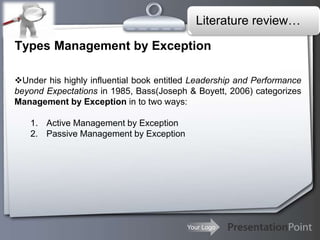 Management by exception in cooperative | PPTX