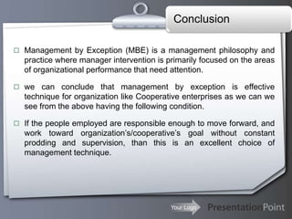 Management by exception in cooperative | PPTX