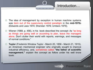 Management by exception in cooperative | PPTX