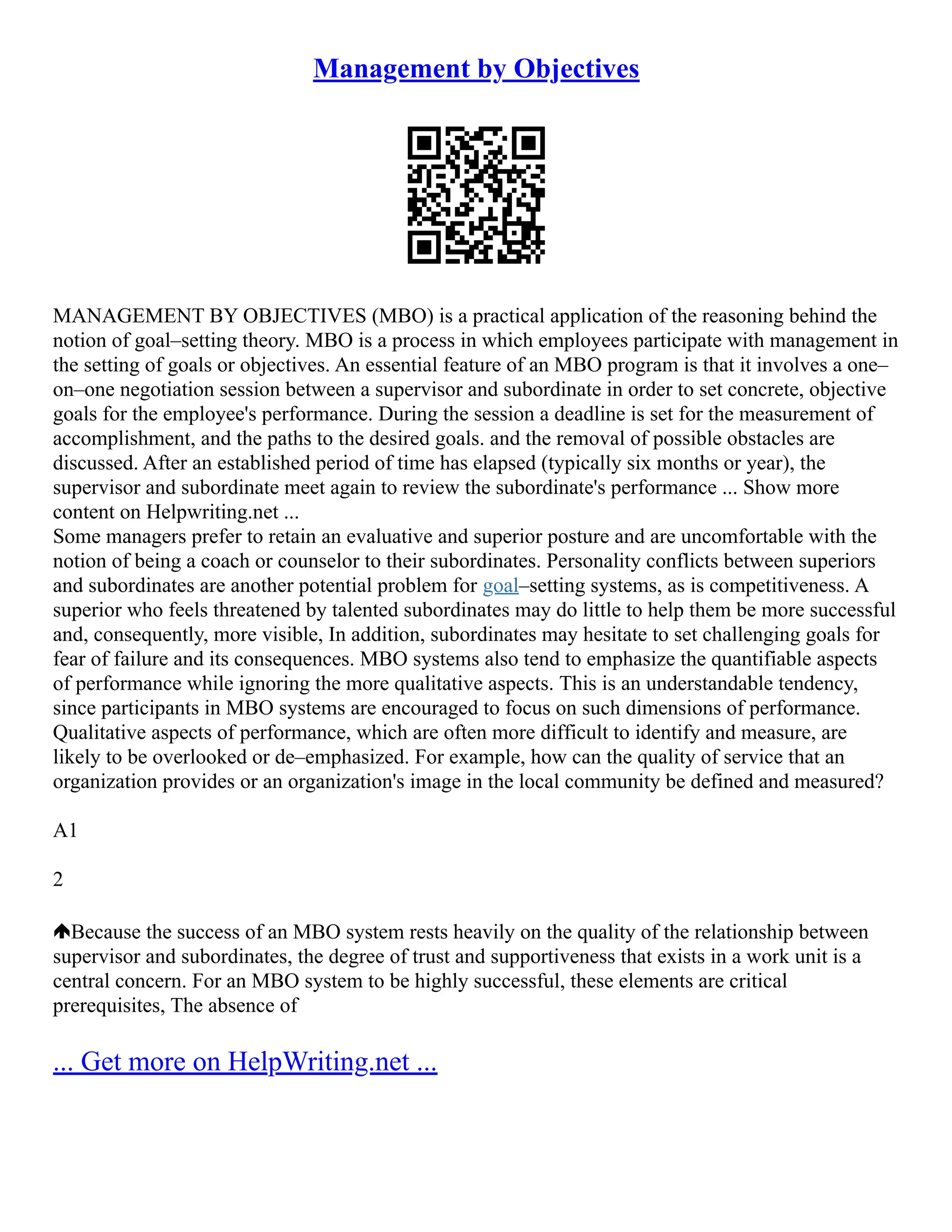 Management By Objectives | PDF