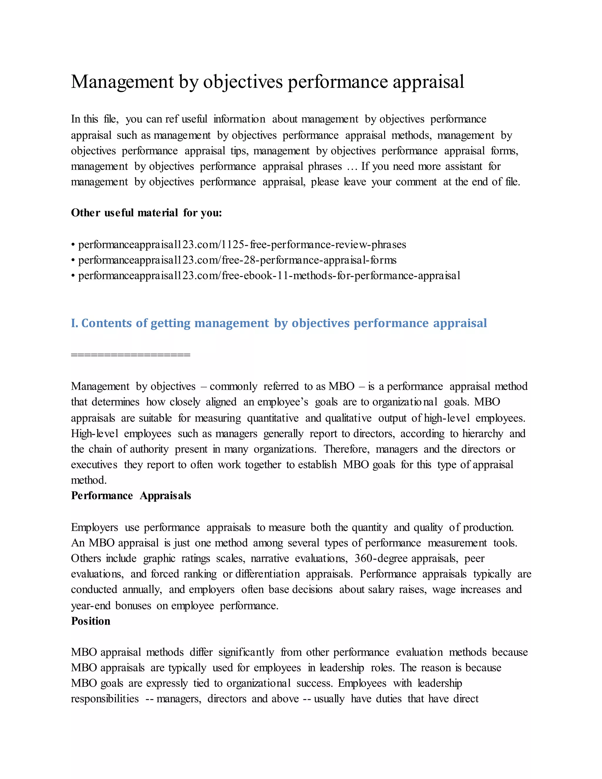 Management by objectives performance appraisal | DOCX