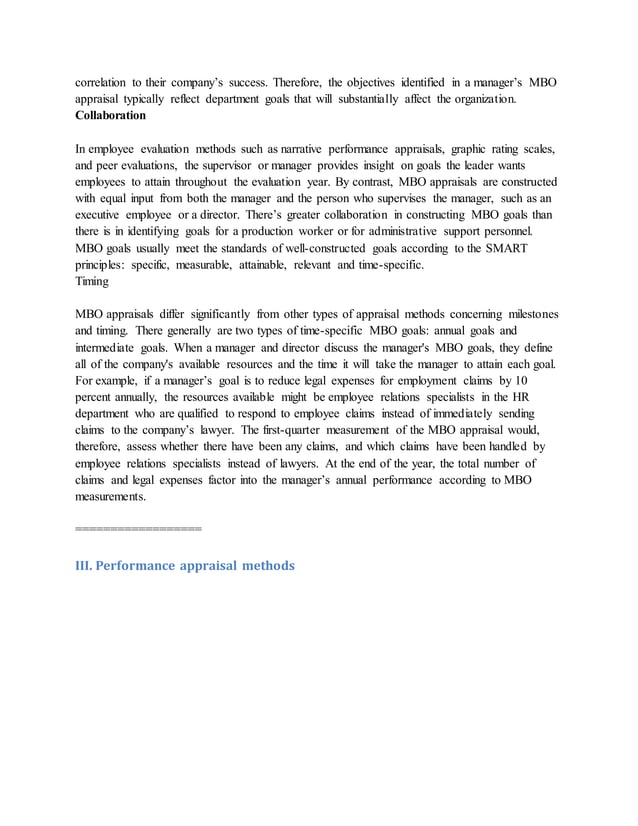 Management by objectives performance appraisal | PDF