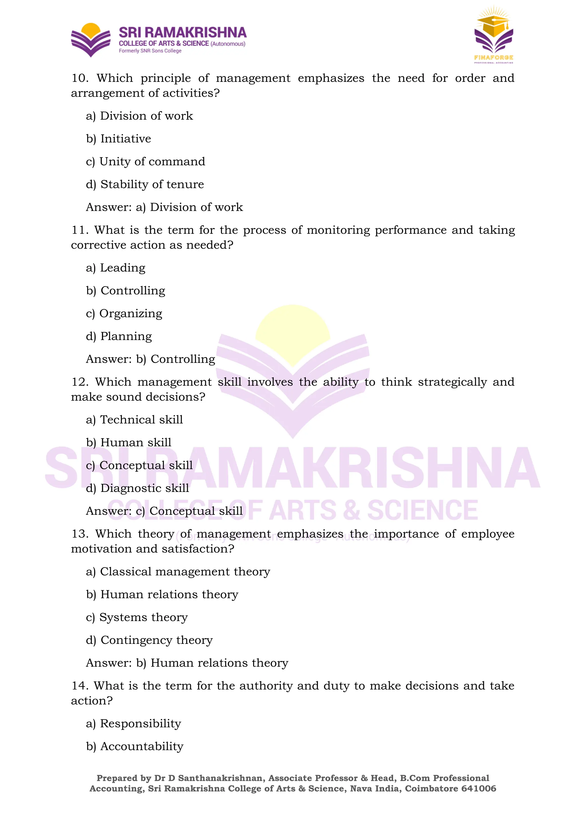 Management Concepts Multiple Choice Questions (MCQ) | PDF