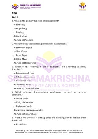 Management Concepts Multiple Choice Questions (MCQ) | PDF