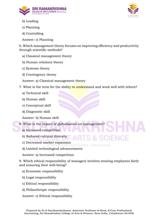 Management Concepts Multiple Choice Questions (MCQ) | PDF