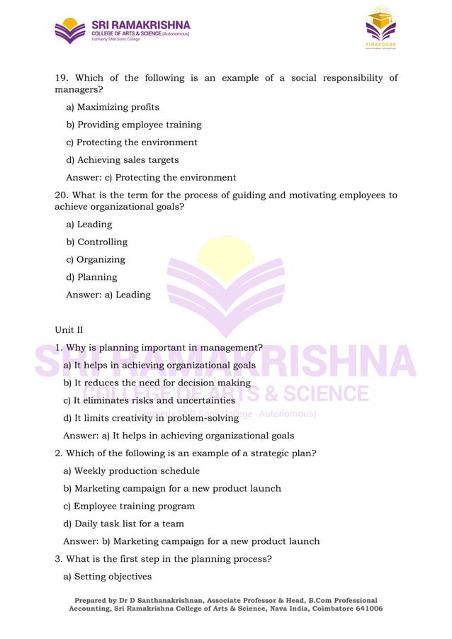 Management Concepts Multiple Choice Questions (MCQ) | PDF