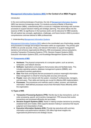 What is Management Information System (Questions included) | PDF
