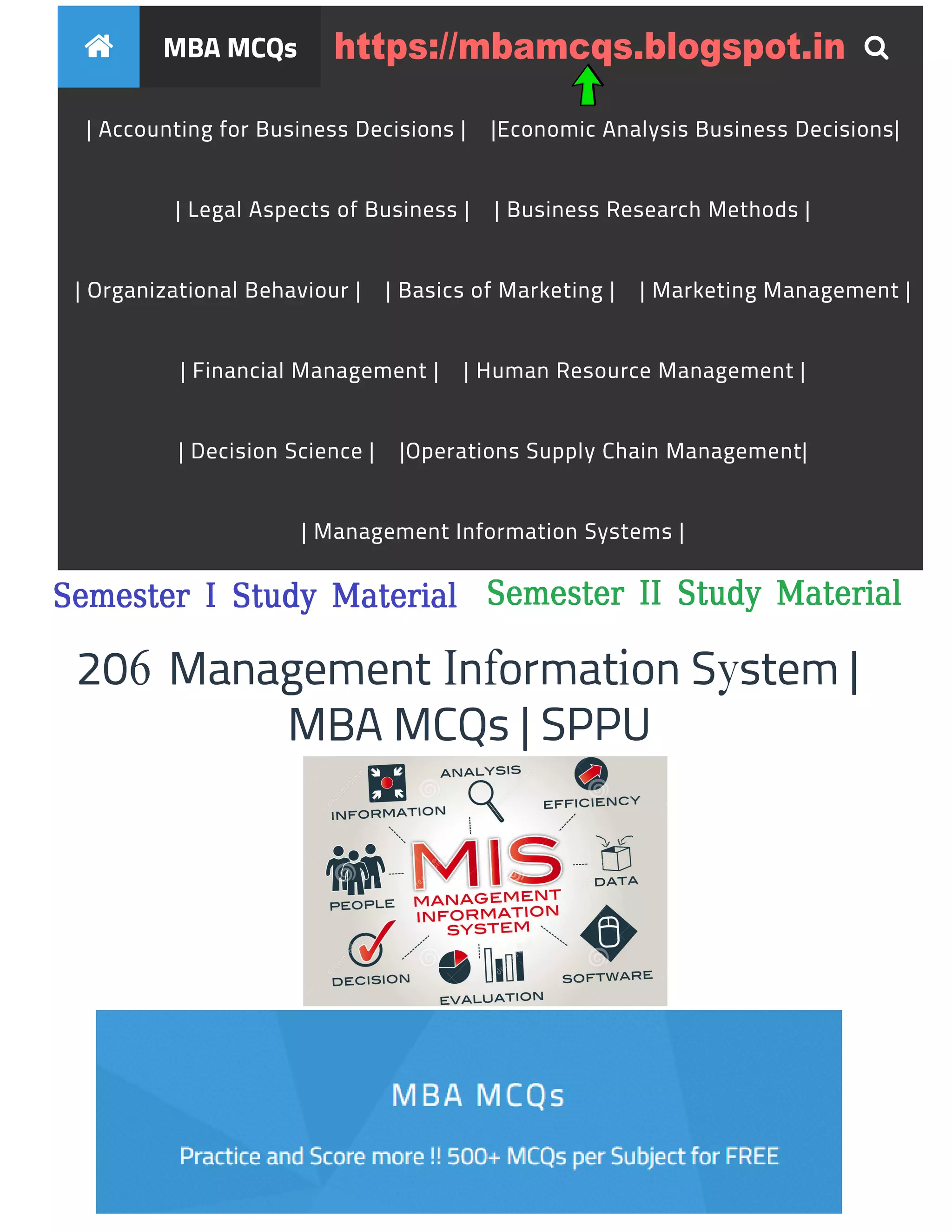 Management Information System MCQs | MIS MCQs | PDF