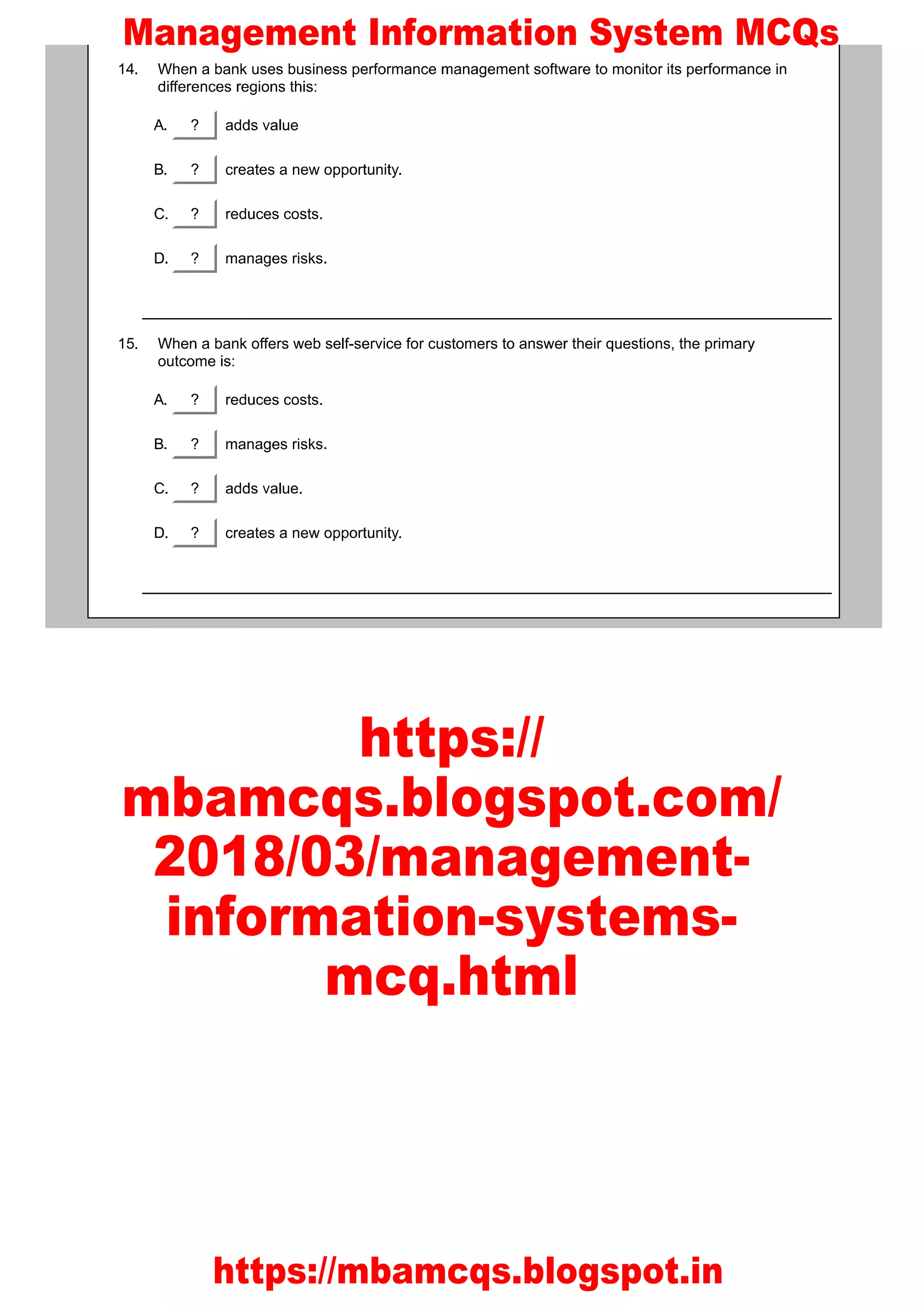 Management Information System MCQs | MIS MCQs | PDF