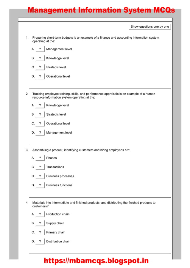 Management Information System MCQs | MIS MCQs | PDF