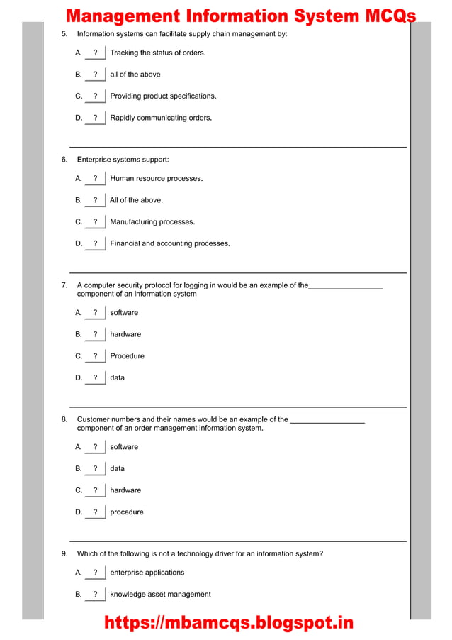 Management Information System MCQs | MIS MCQs | PDF