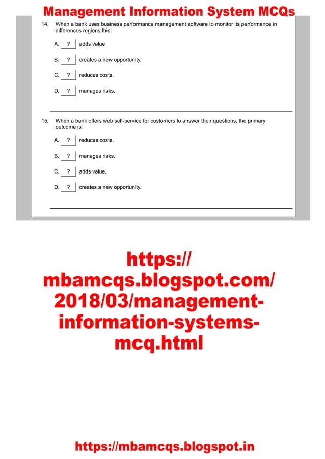 Management Information System MCQs | MIS MCQs | PDF