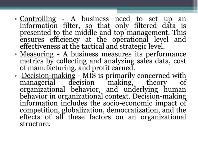 Management information system ( MIS ) | PPTX | Databases | Computer Software and Applications