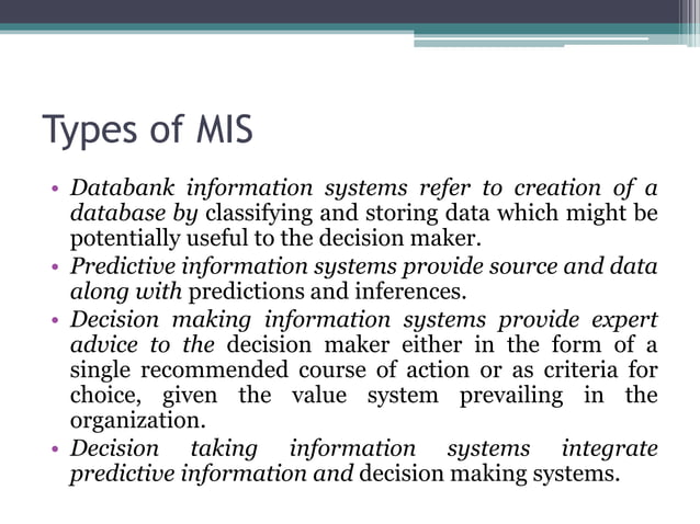 Management information system ( MIS ) | PPTX | Databases | Computer Software and Applications