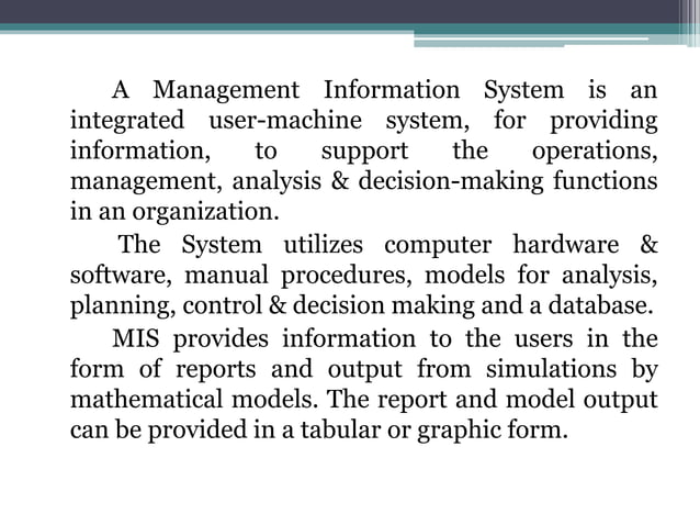 Management information system ( MIS ) | PPTX | Databases | Computer Software and Applications