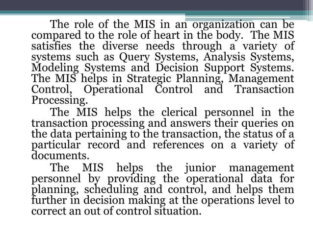 Management information system ( MIS ) | PPTX | Databases | Computer Software and Applications