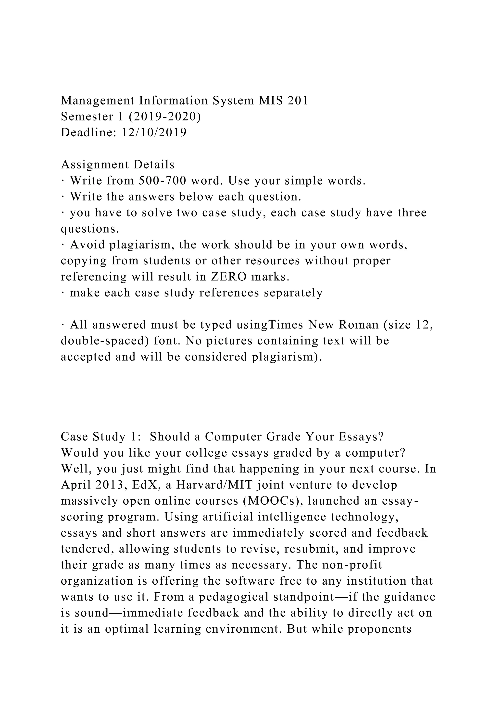 Management Information System MIS 201Semester 1 (2019-2020)Dea.docx