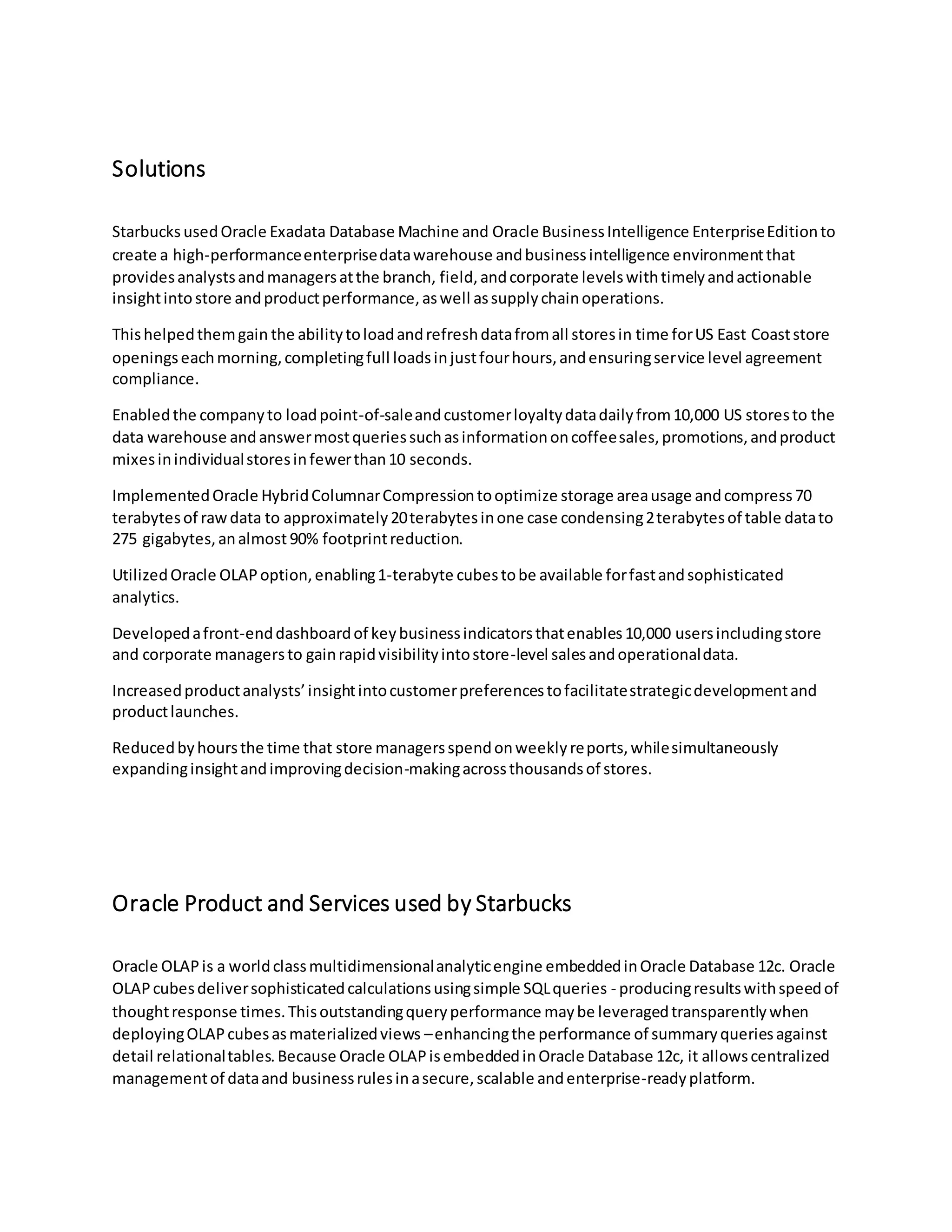 Management Information Systems used by Starbucks | DOCX