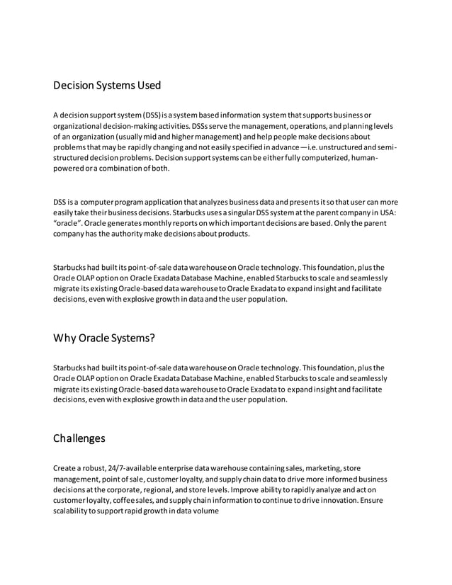 Management Information Systems used by Starbucks | DOCX | Databases ...