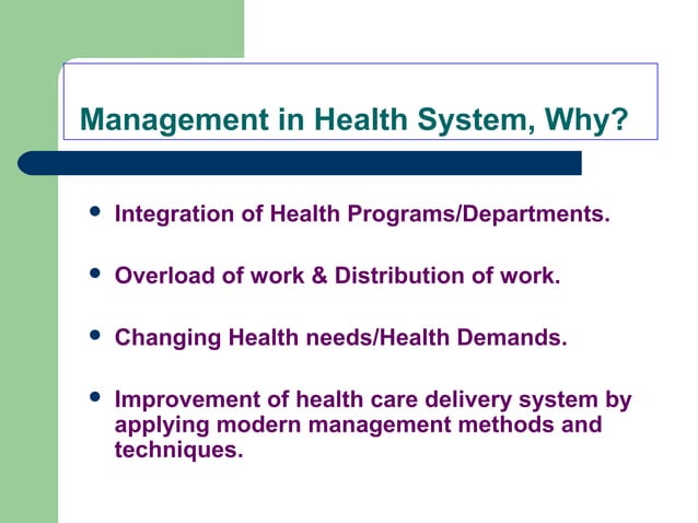 Management in Health | PPT | Healthcare Industry | Industries