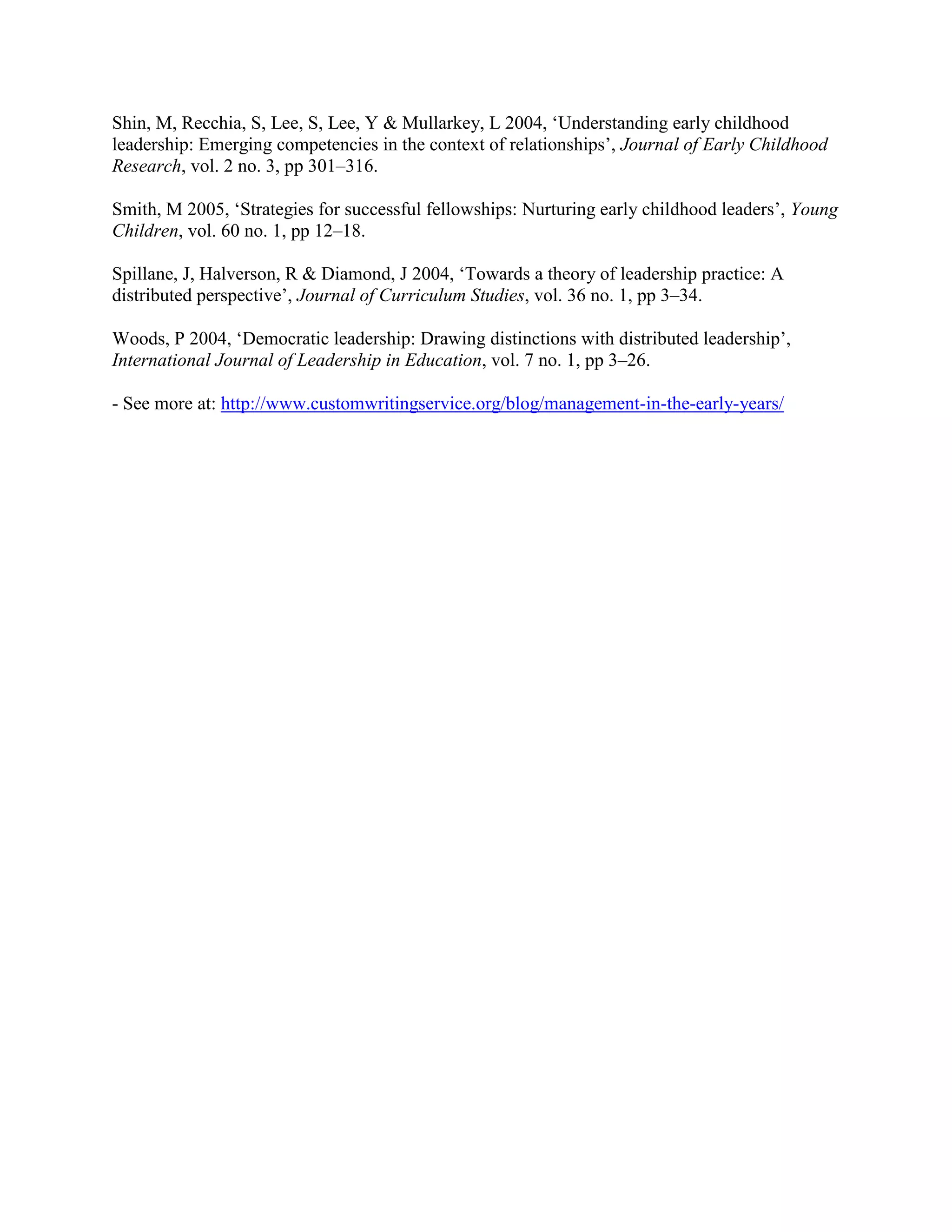 Management in the early years | PDF