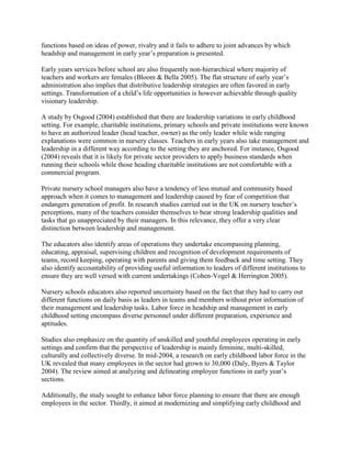 Management in the early years | PDF