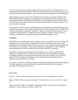 Management in the early years | PDF