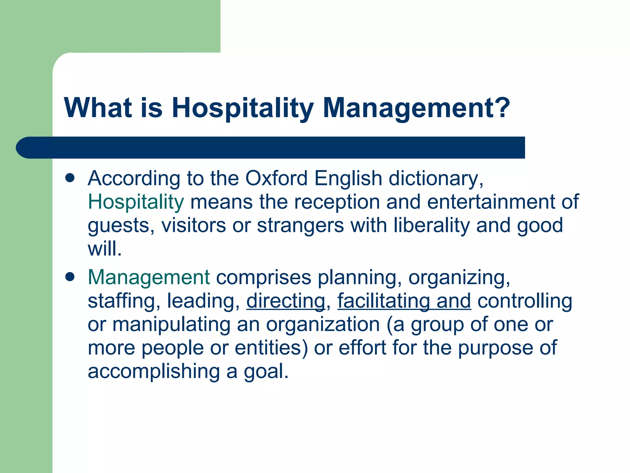 Management In The Hospitality Industry | PPT