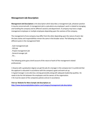 Management Job Description | DOC