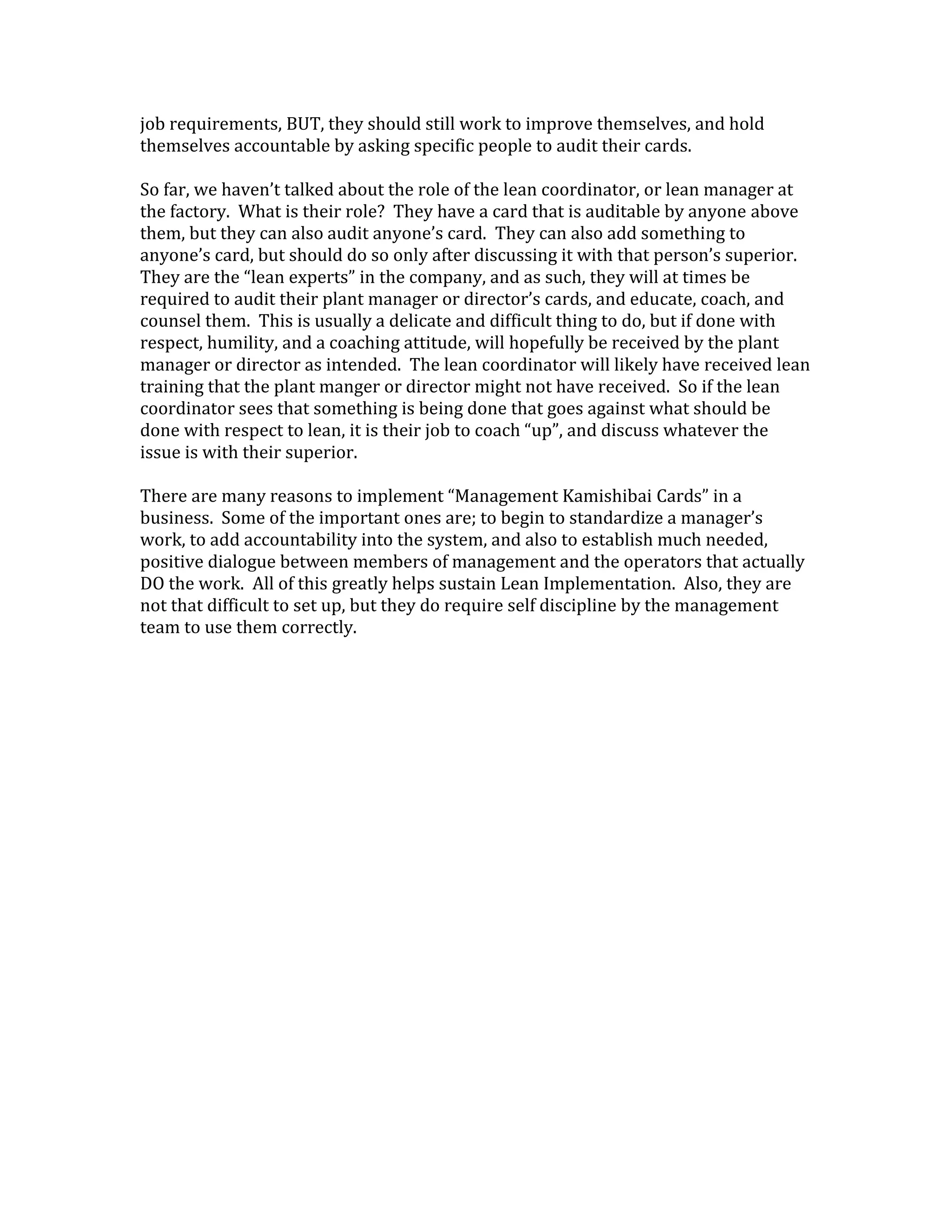 Management Kamishibai Cards As A Tool To Sustain Lean Progress | DOCX