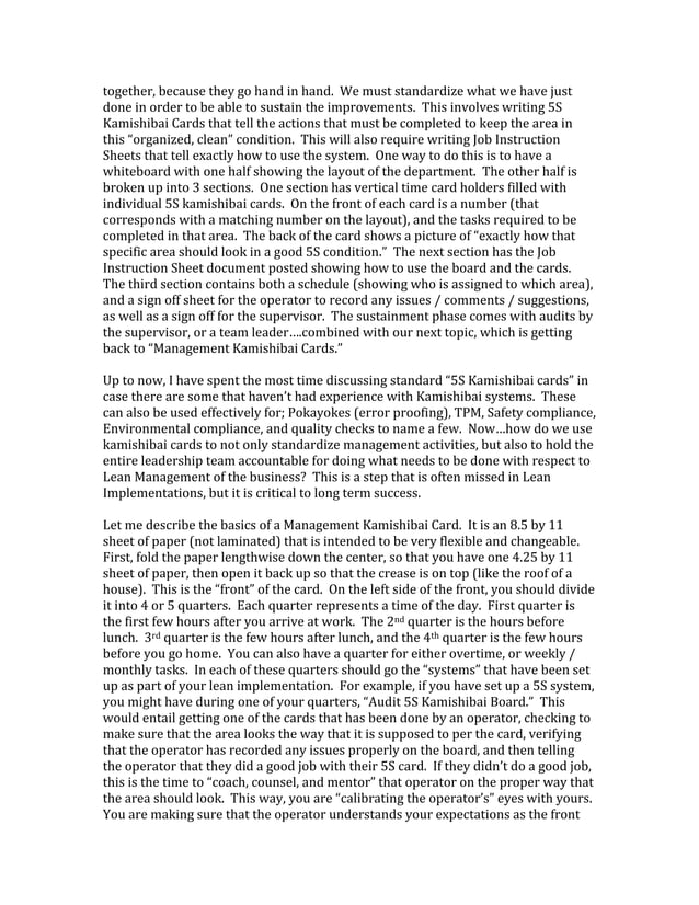 Management Kamishibai Cards As A Tool To Sustain Lean Progress | DOCX