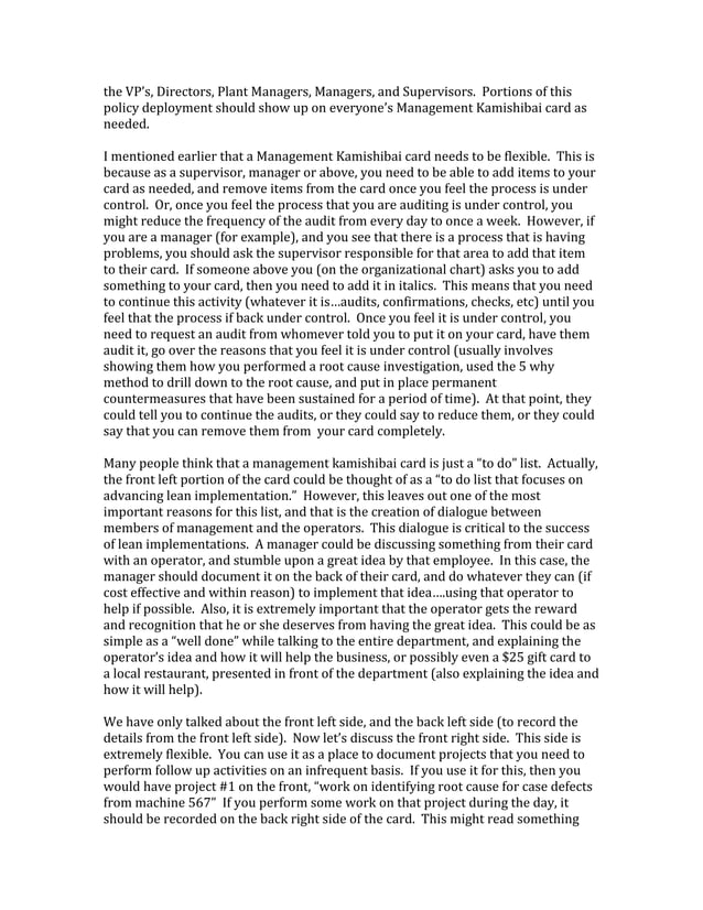 Management Kamishibai Cards As A Tool To Sustain Lean Progress | DOCX