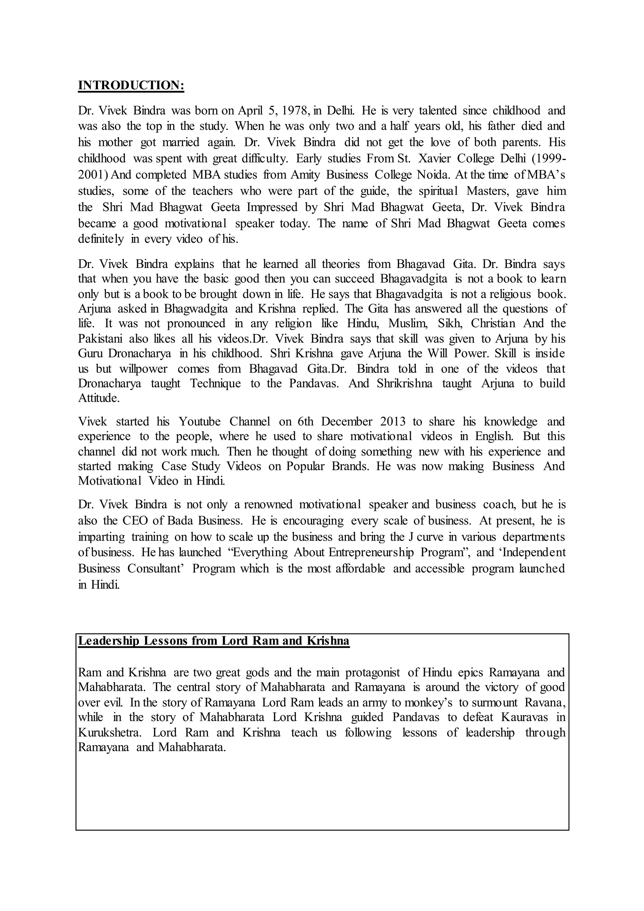 Management lessons from vivek bindra | DOCX