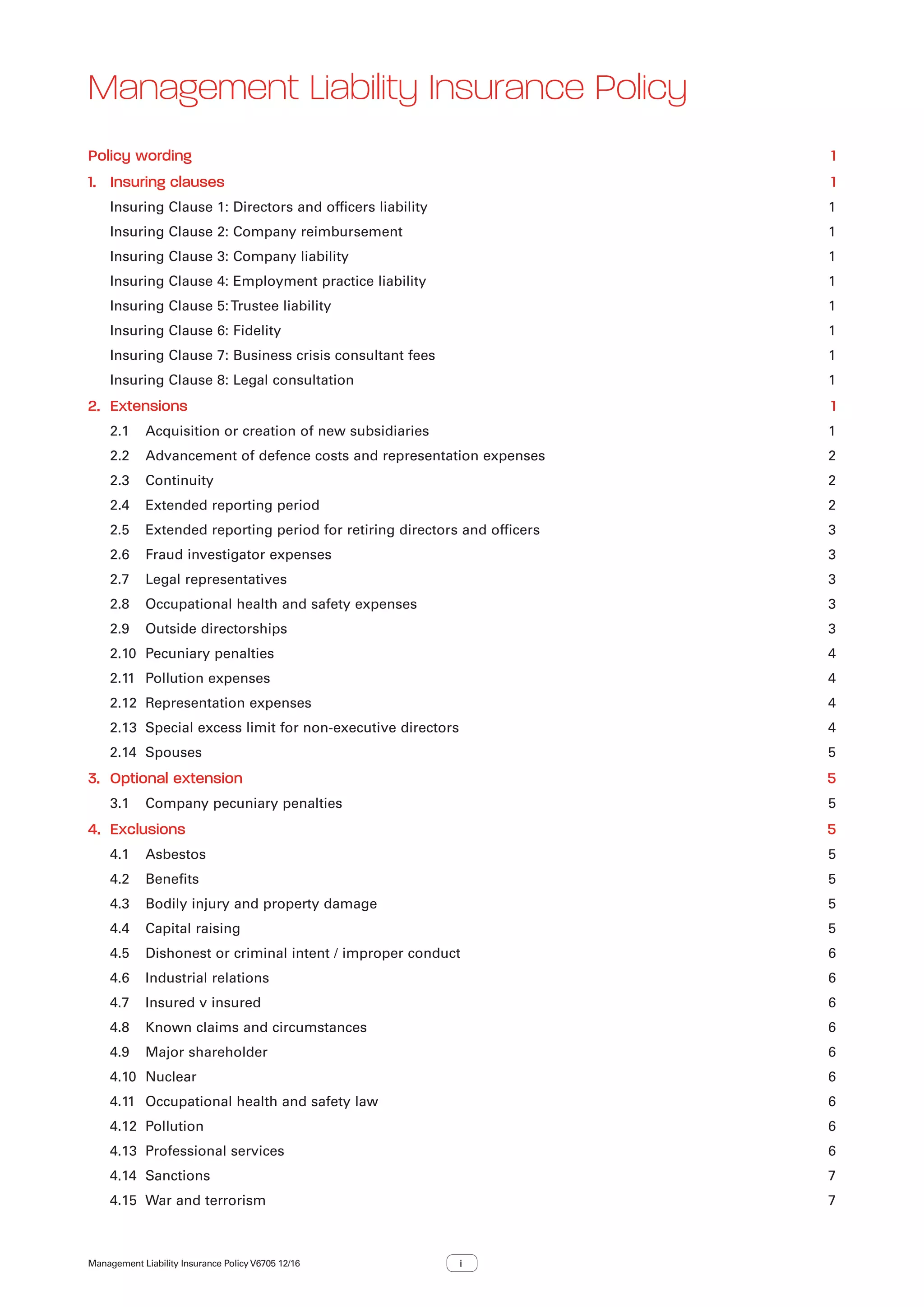 Vero Management liability policy wording | PDF
