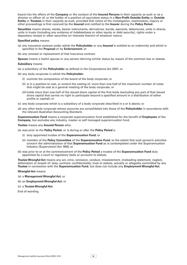 Vero Management liability policy wording | PDF