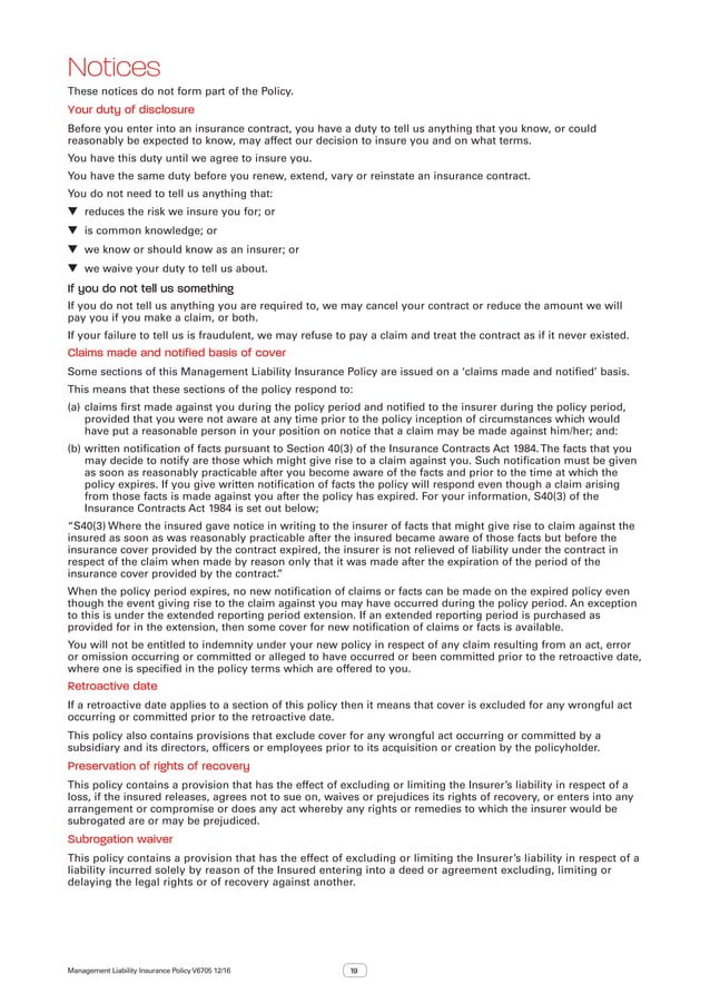 Vero Management liability policy wording | PDF