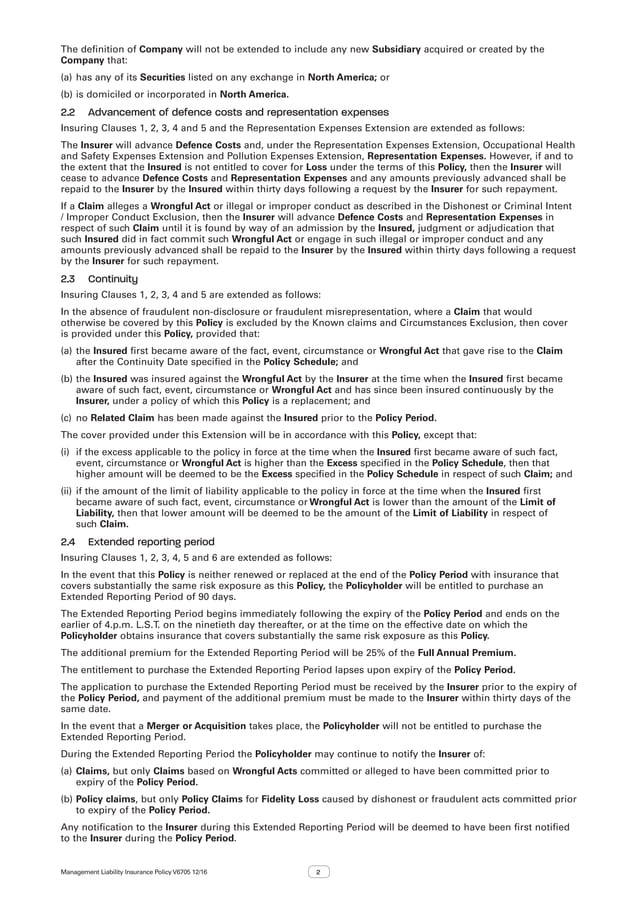 Vero Management liability policy wording | PDF