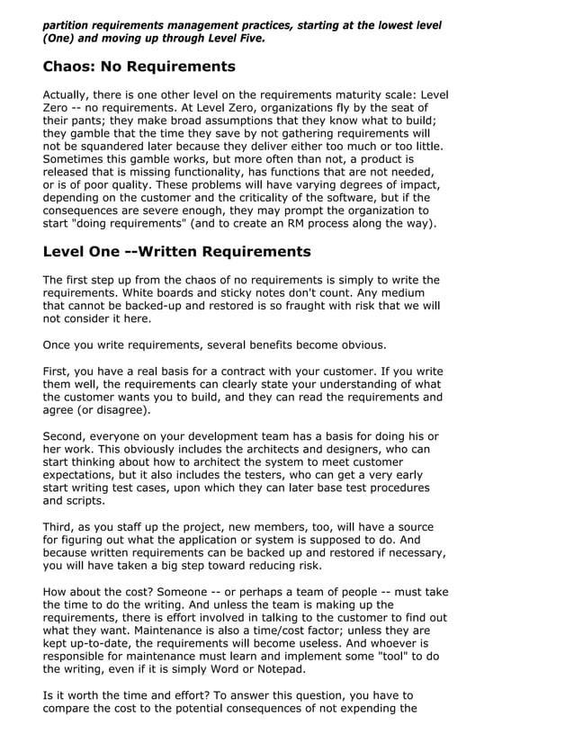 The Five Levels of Requirements Management Maturity | PDF