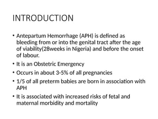 MANAGEMENT OF ANTEPARTUM HEMORRHAGE IN OBSTETRICS AND GYNECOLOGY | PPTX