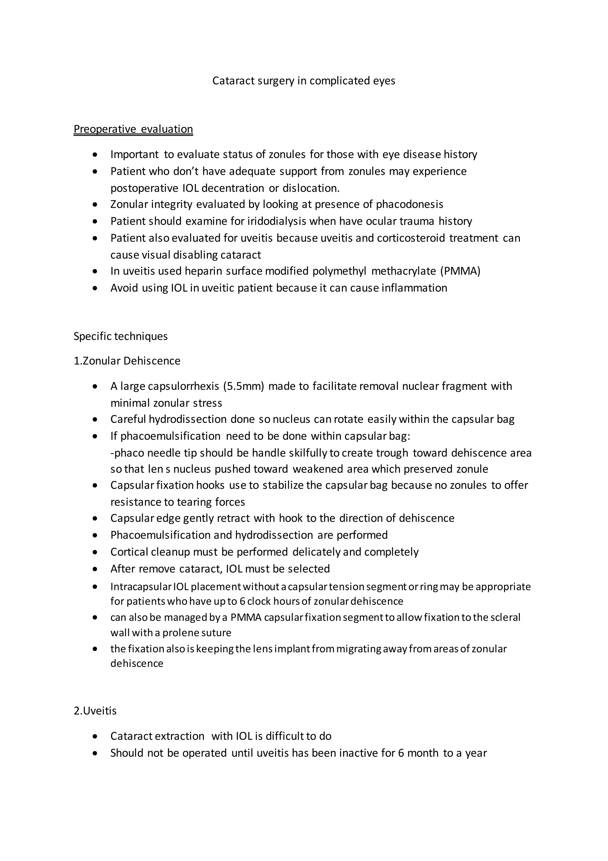 Management of cataract | DOCX