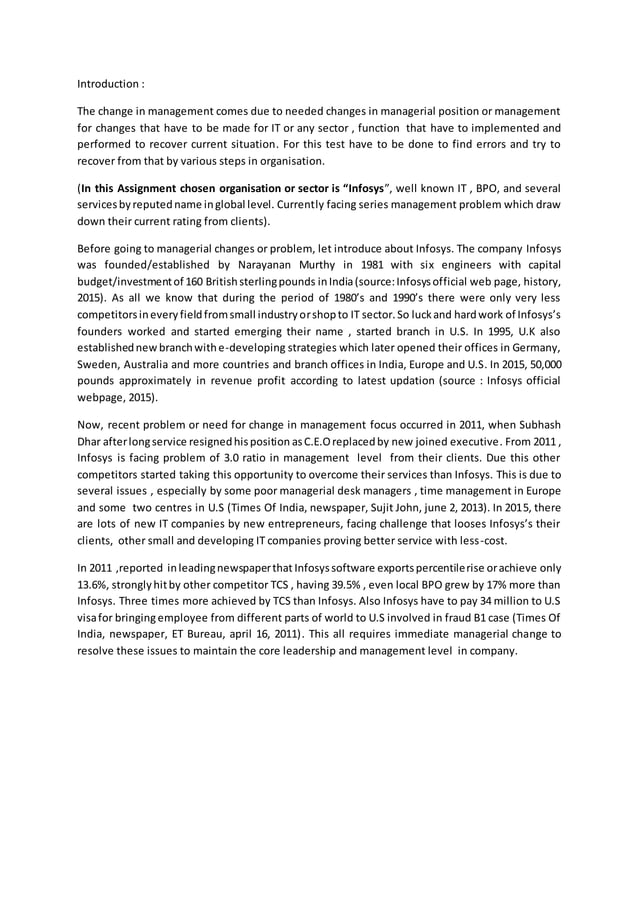 Management of change, assignment june 2015, ICM, U.K | PDF