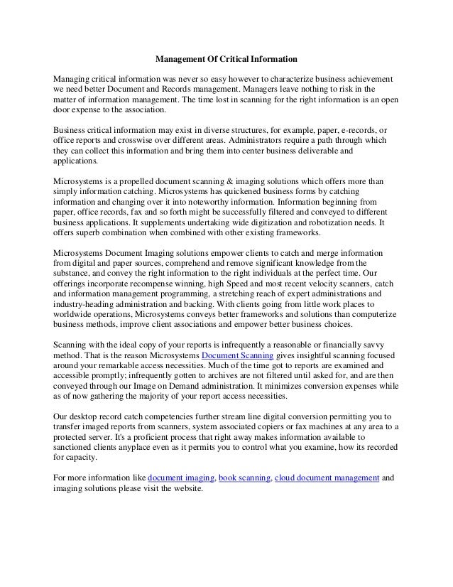 Management Of Critical Information
