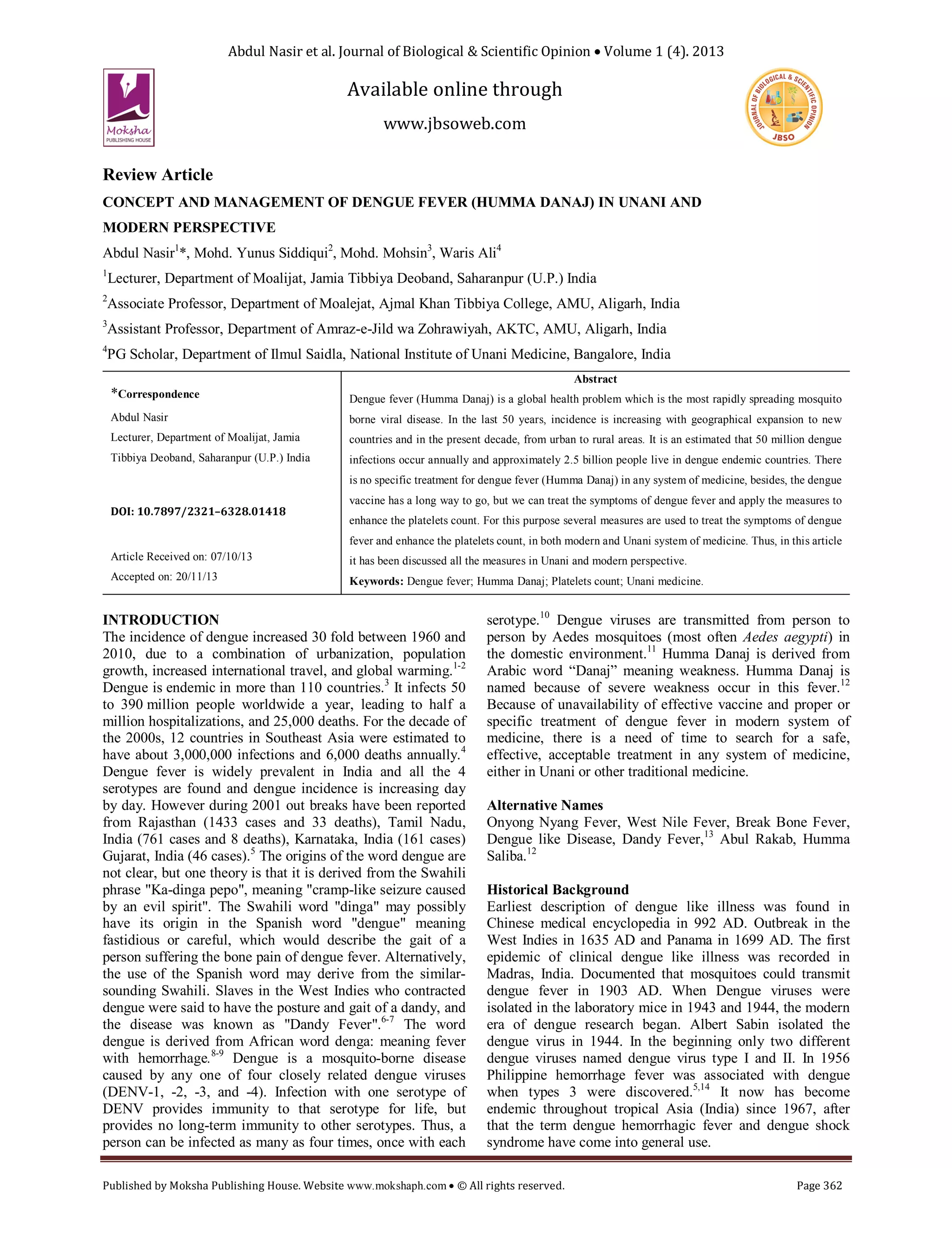 Management of dengu in unani | PDF