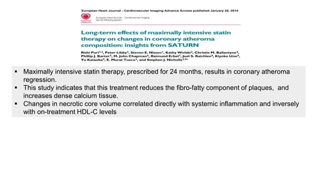 MANAGEMENT OF DYSLIPIDEMIA from Prevention to Atherosclerotic plaque ...