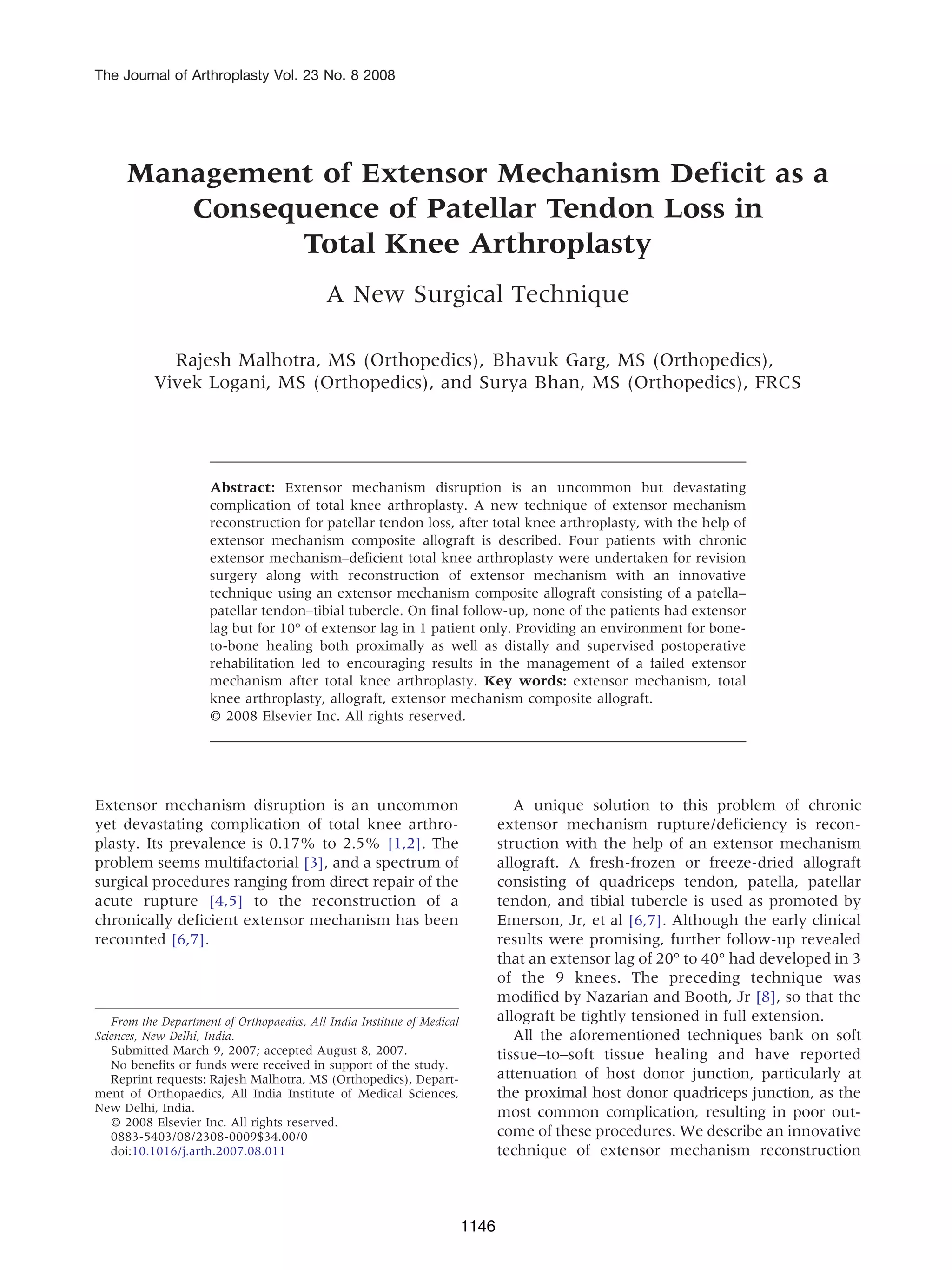 Management of extensor mechanism deficit as a consequence of patellar ...