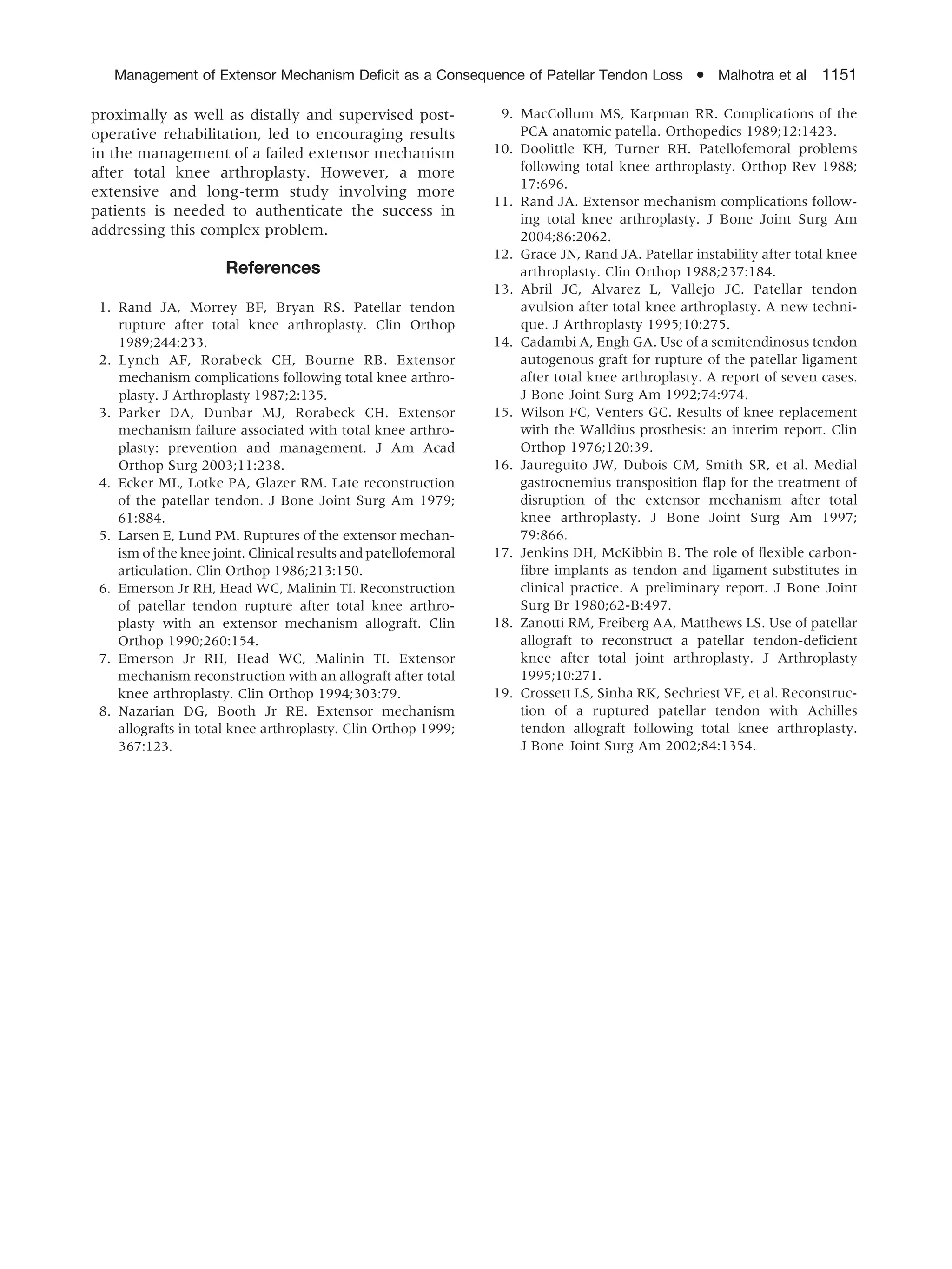 Management of extensor mechanism deficit as a consequence of patellar ...