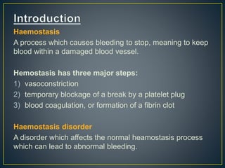 Management of haemostasis disorder | PPTX