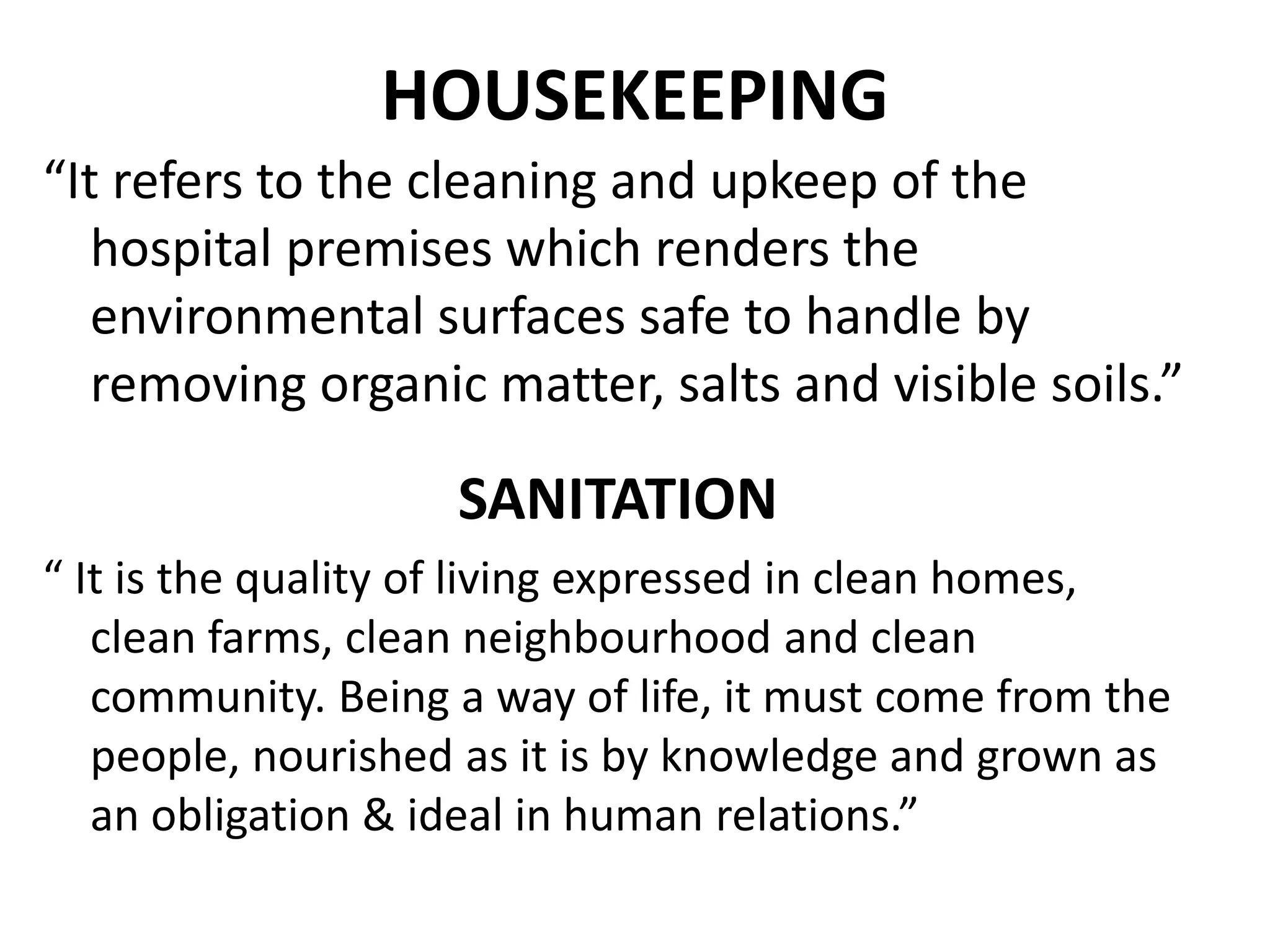 Management of housekeeping services in hospitals | PPTX