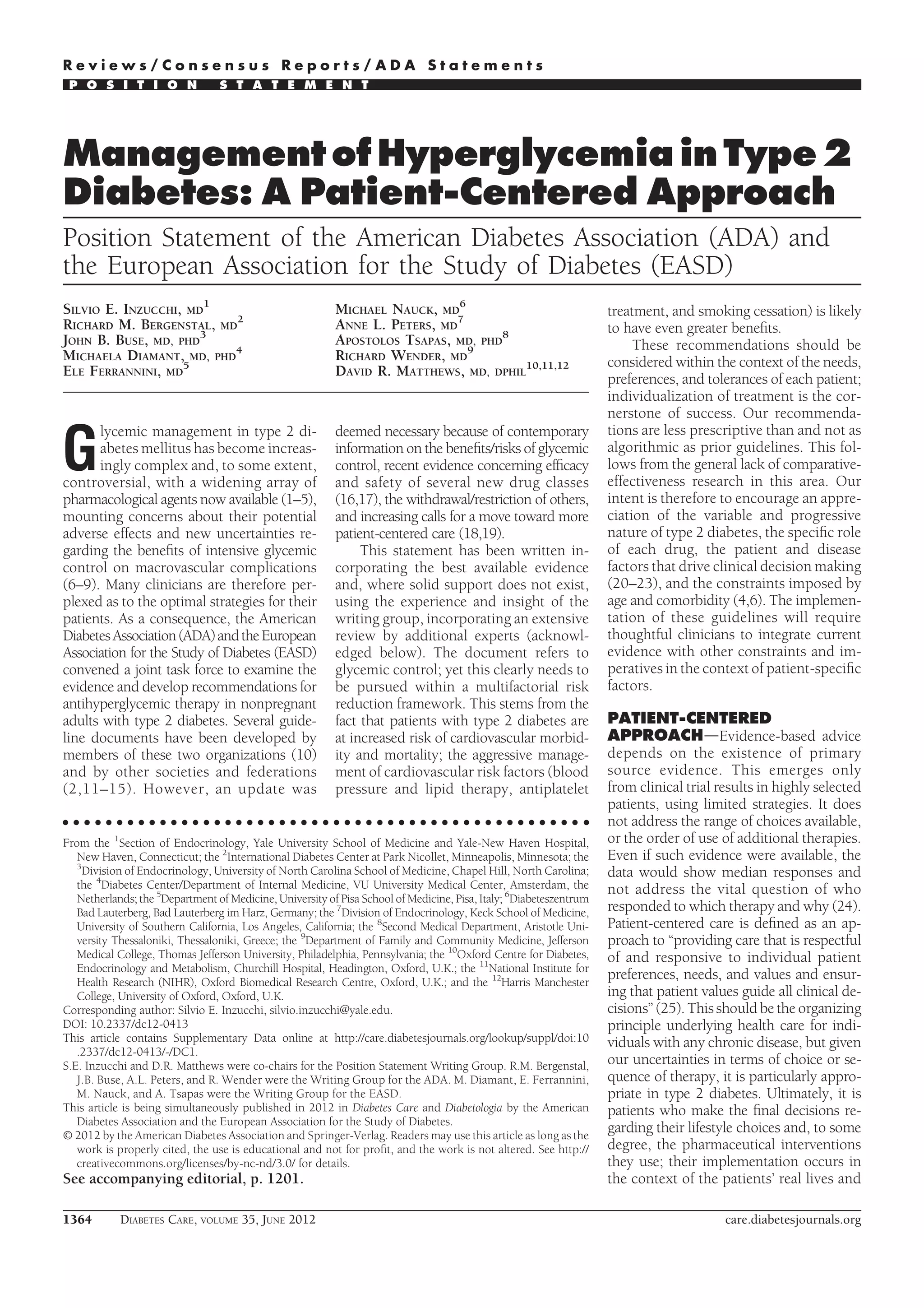 Management of hyperglycemia in type 2 diabetes | PDF